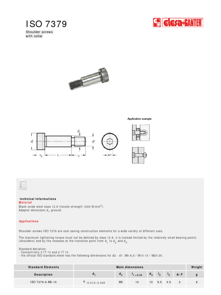 ISO 7379 Shoulder Screws Specifications | PDF | Mechanical Engineering ...