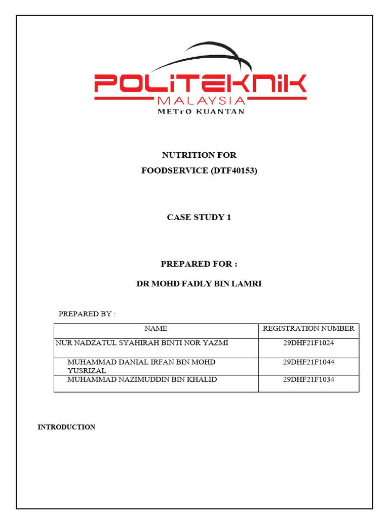 Case Study Nutrition 1 Nur Nadzatul | PDF | Foods | Healthy Diet