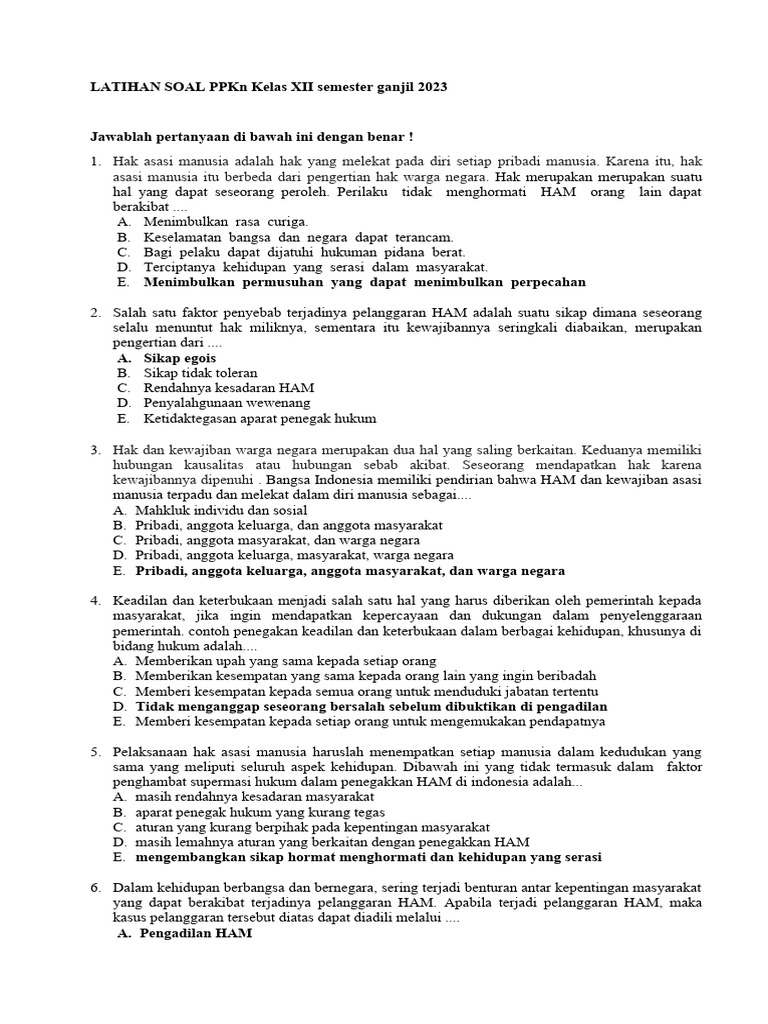 Soal PPKn Kelas XII Semester Ganjil 2023 | PDF
