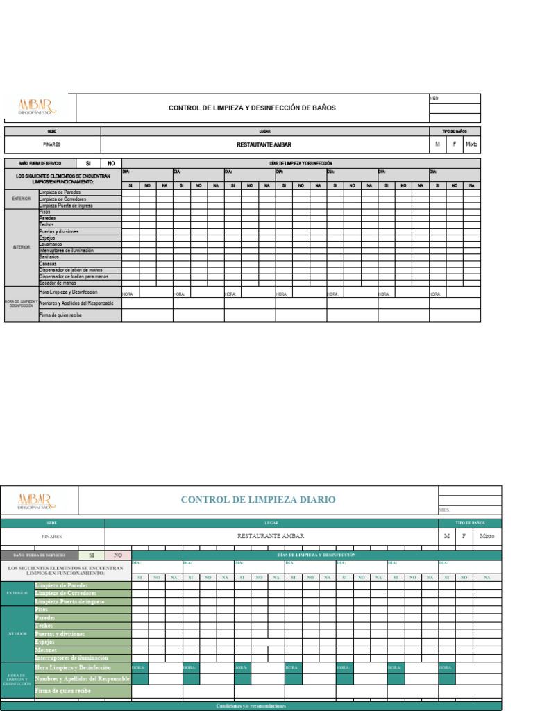 Formatos Control Aseo y Limpieza de Areas y Baños | PDF | Higiene | Inicio
