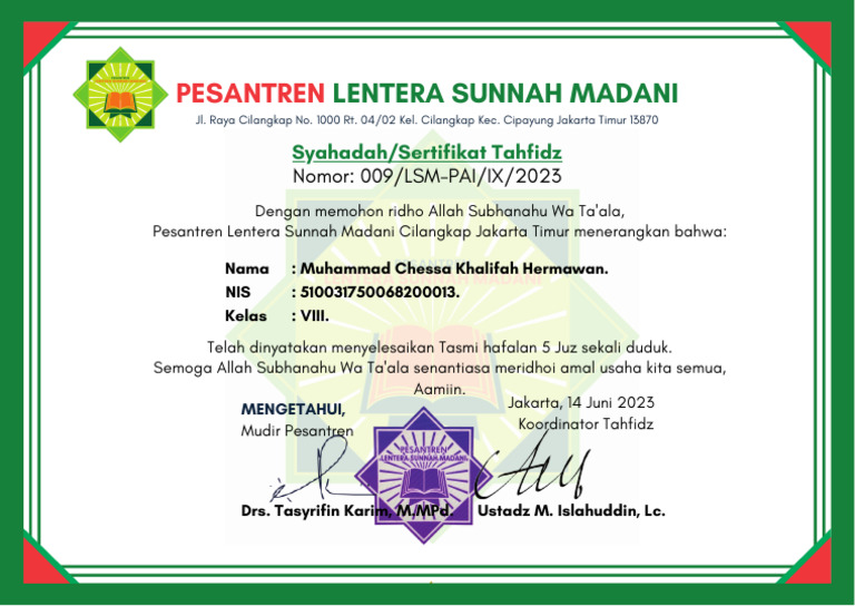 Sertifikat Tahfidz | PDF