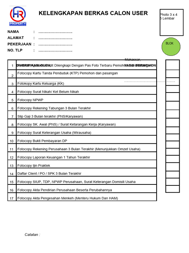 Ceklis Kelengkapan Berkas User | PDF