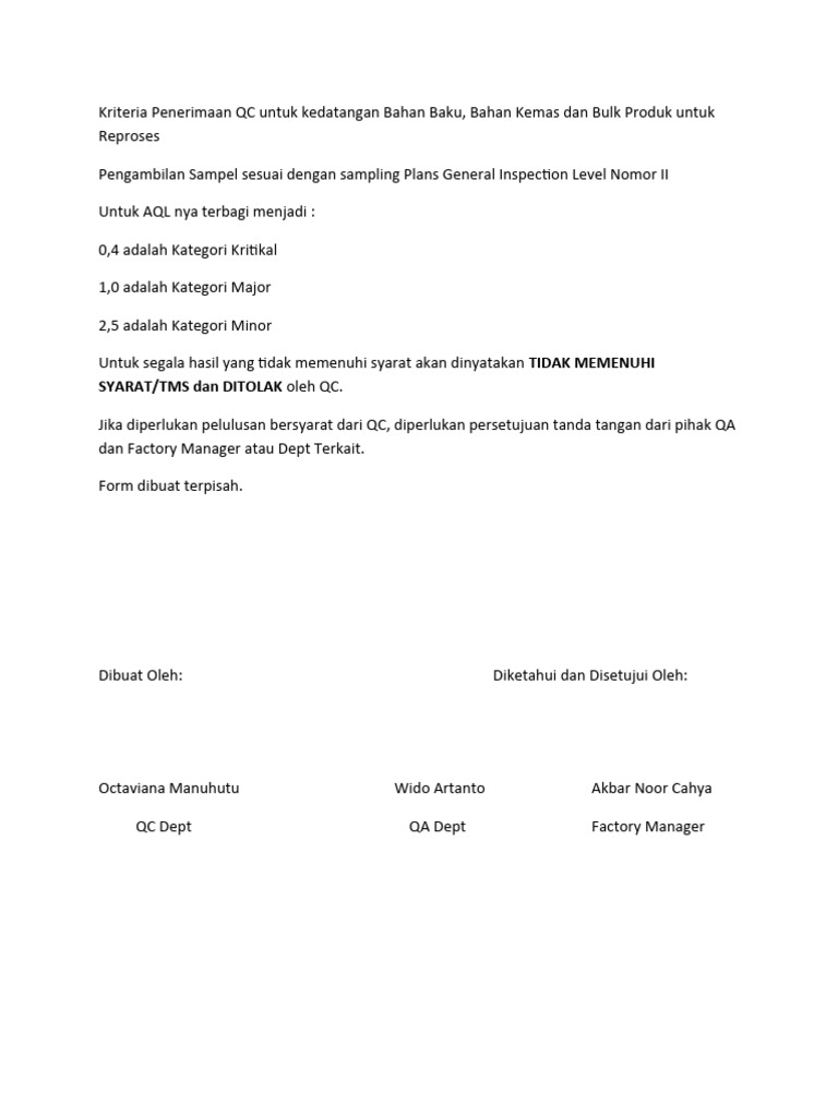 Kriteria Penerimaan | PDF