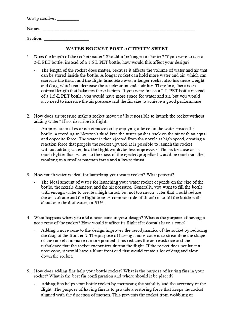 Rocket Activity Worksheet | PDF | Science & Mathematics