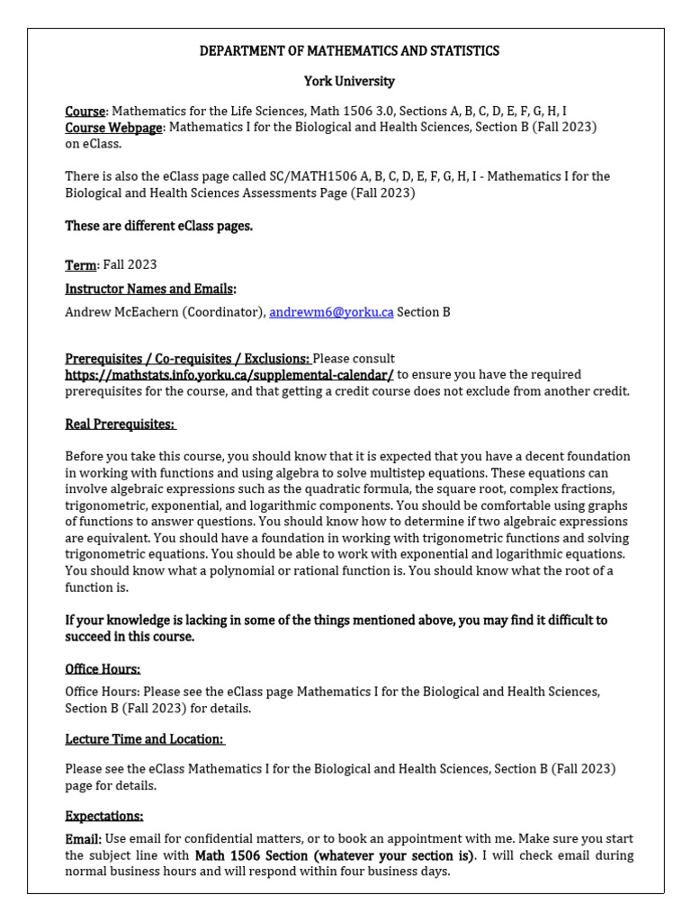 MATH1506 F23 Course Outline | PDF