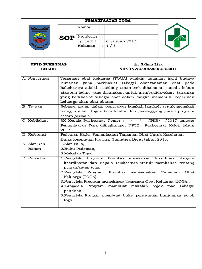 SOP Toga | PDF
