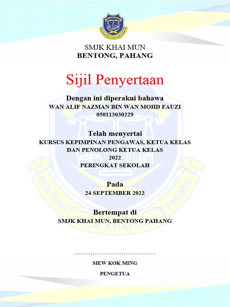 Template Sijil Kursus Kepimpinan 2022 | PDF