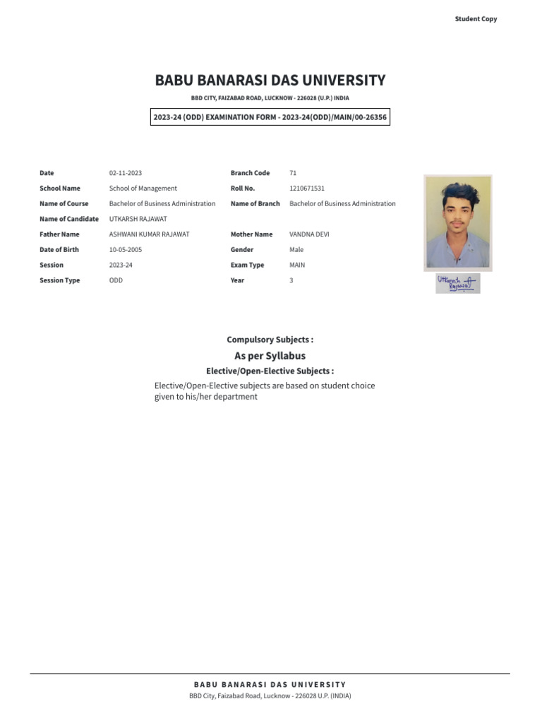 BBD University Exam Form 5sem | PDF