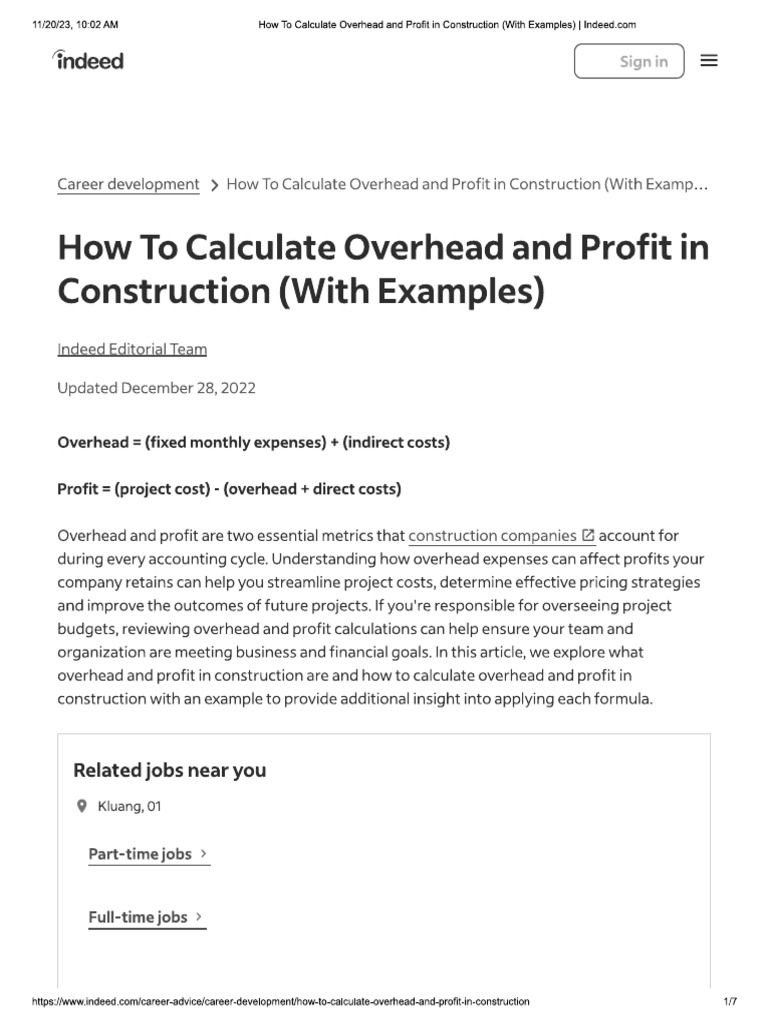 Calculation of Overhead & Profit Cost | PDF