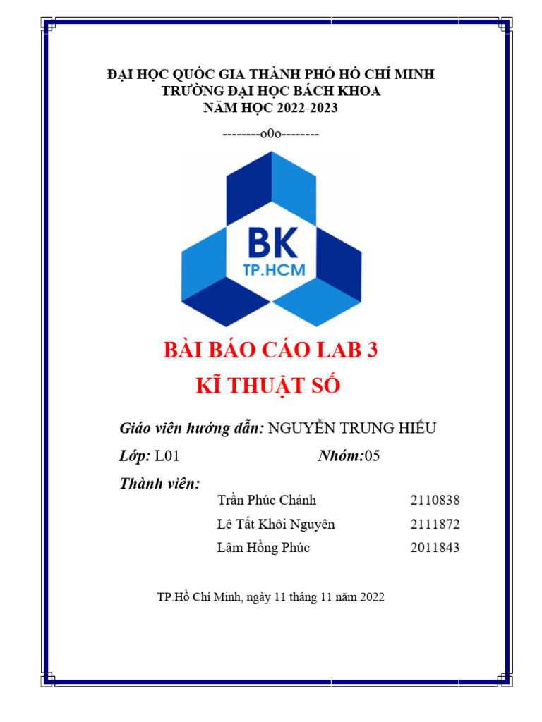 Báo Cáo TNKTS Lab 3 - Lo1 - Nhóm 5 | PDF