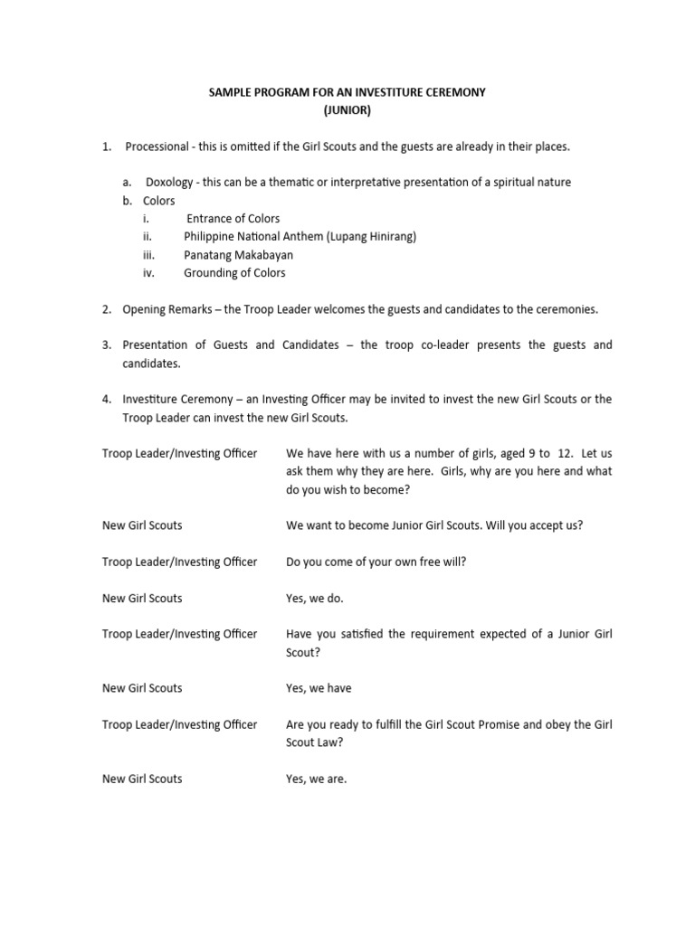 Investiture Ceremony Junior New | Download Free PDF | Scouting ...