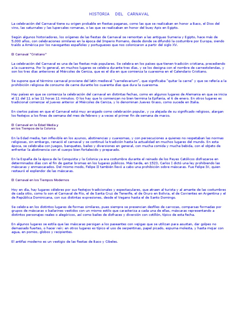 Historia Del Carnaval | PDF | Carnaval | Prestado