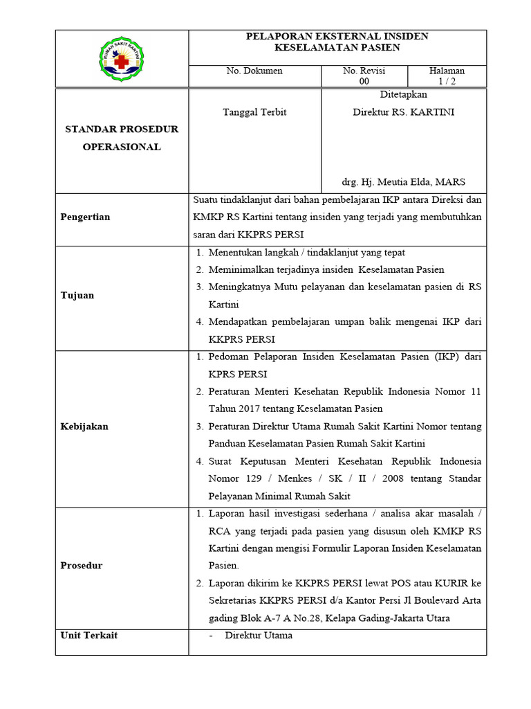Spo Eksternal Insiden Keselamatan Pasien | PDF