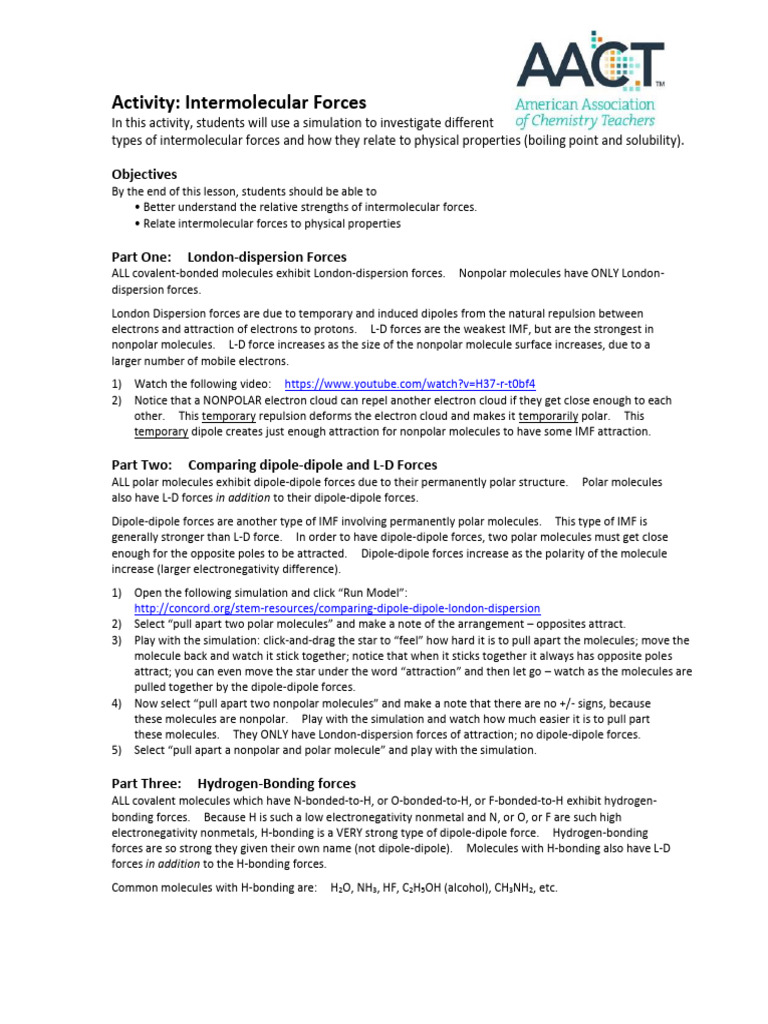 Imf Online Activity | PDF | Chemical Polarity | Intermolecular Force