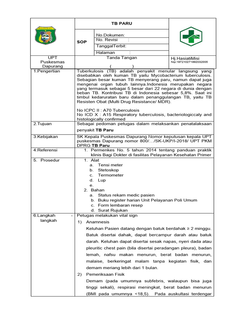 Sop tb paru | PDF