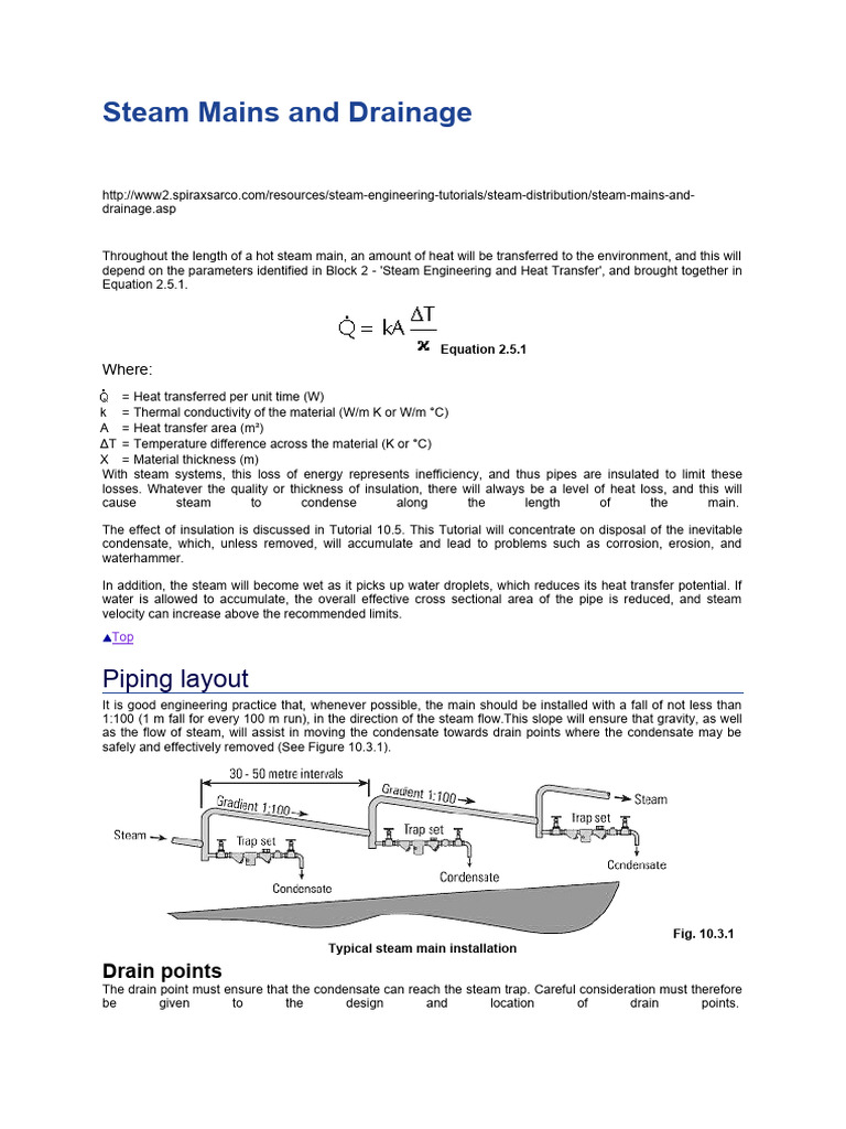 Steam Mains and Drainage | PDF | Heat Transfer | Thermal Insulation