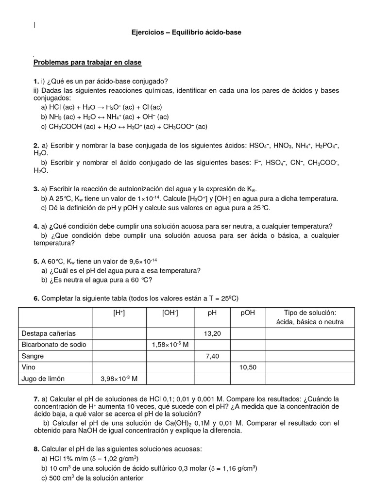 Ejercicios_ACIDO_BASE_ | PDF | Sal (química) | Ácido