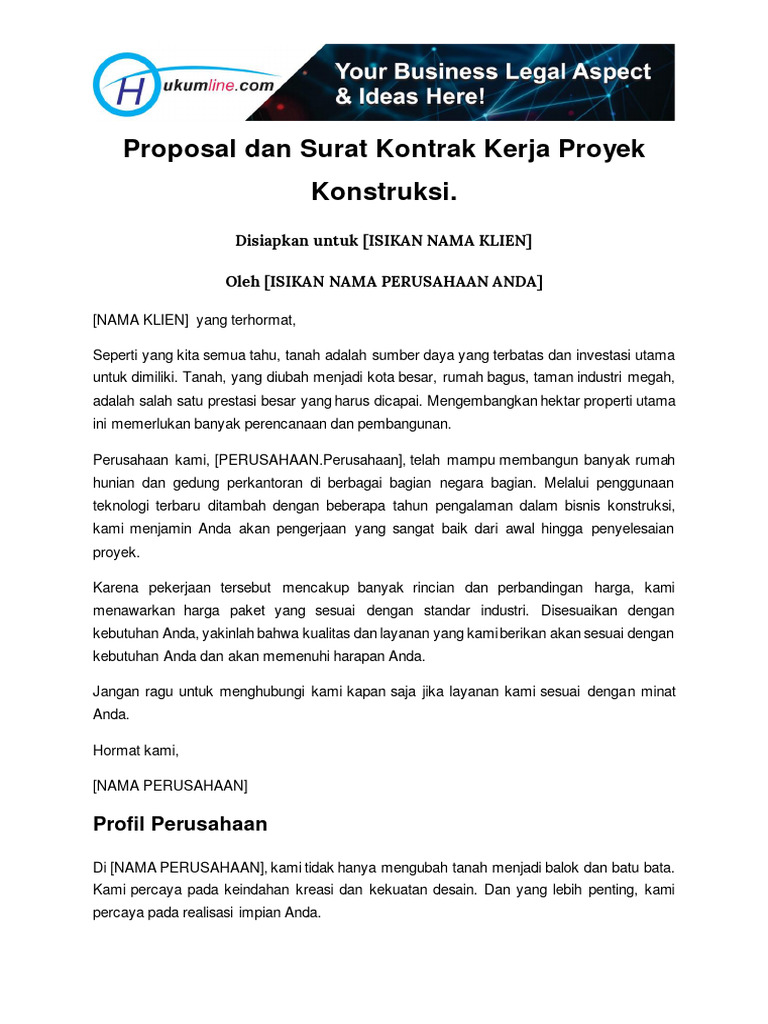 Proposal Dan Surat Kontrak Kerja Proyek Konstruksi | PDF