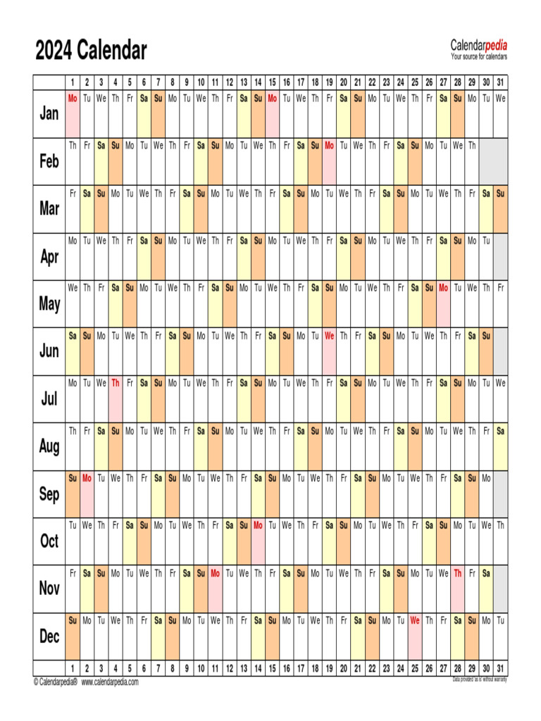 2024 Calendar Landscape Linear | PDF