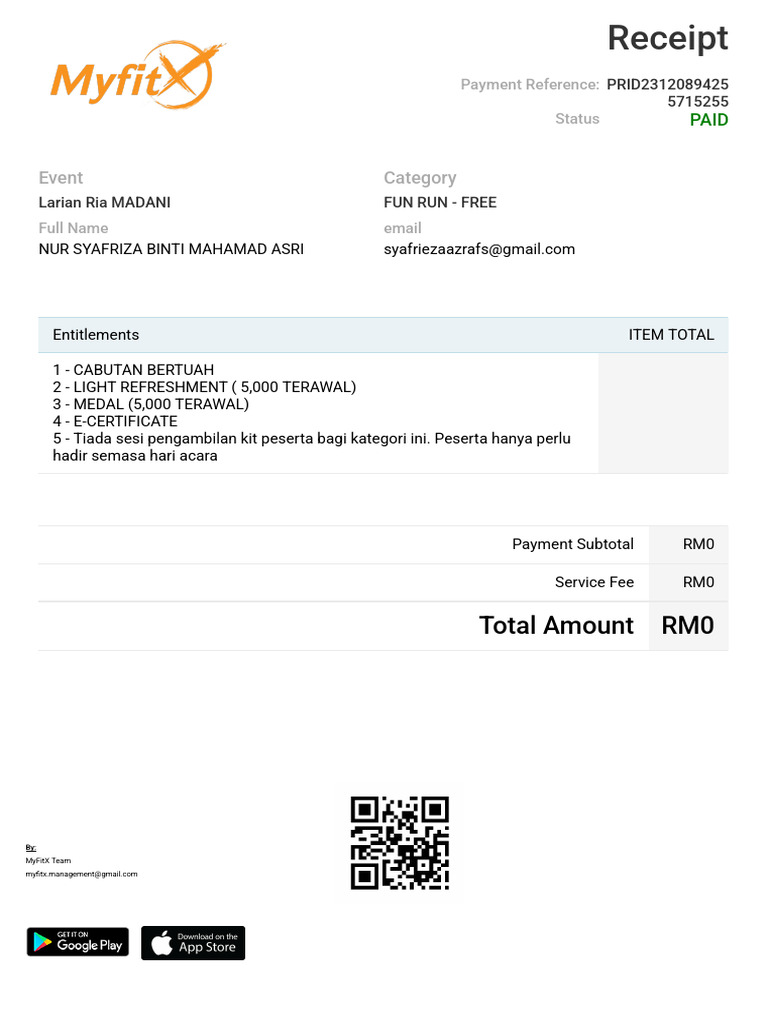 Larian Ria Madani - Fun Run - Free - Invoice | PDF