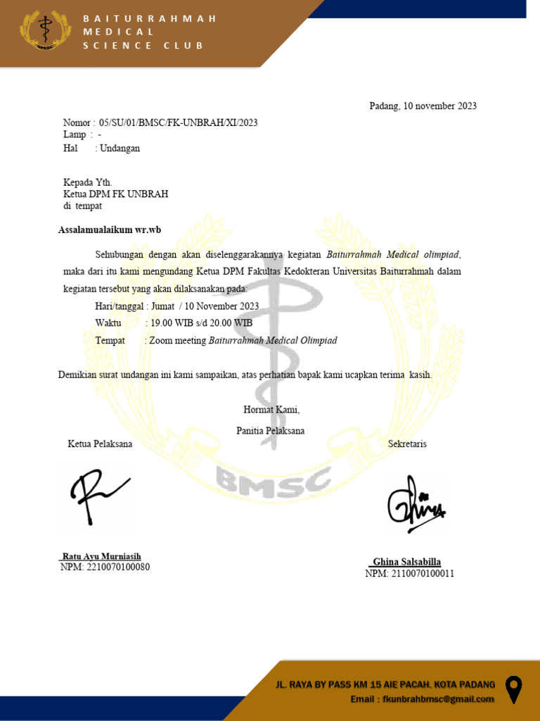 Surat Undangan BMO DPM | PDF