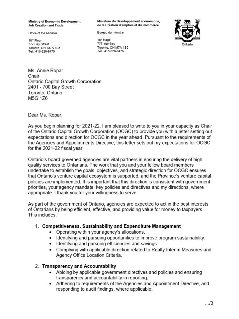 OCGC Mandate Letter 2021 | PDF | Risk | Risk Management