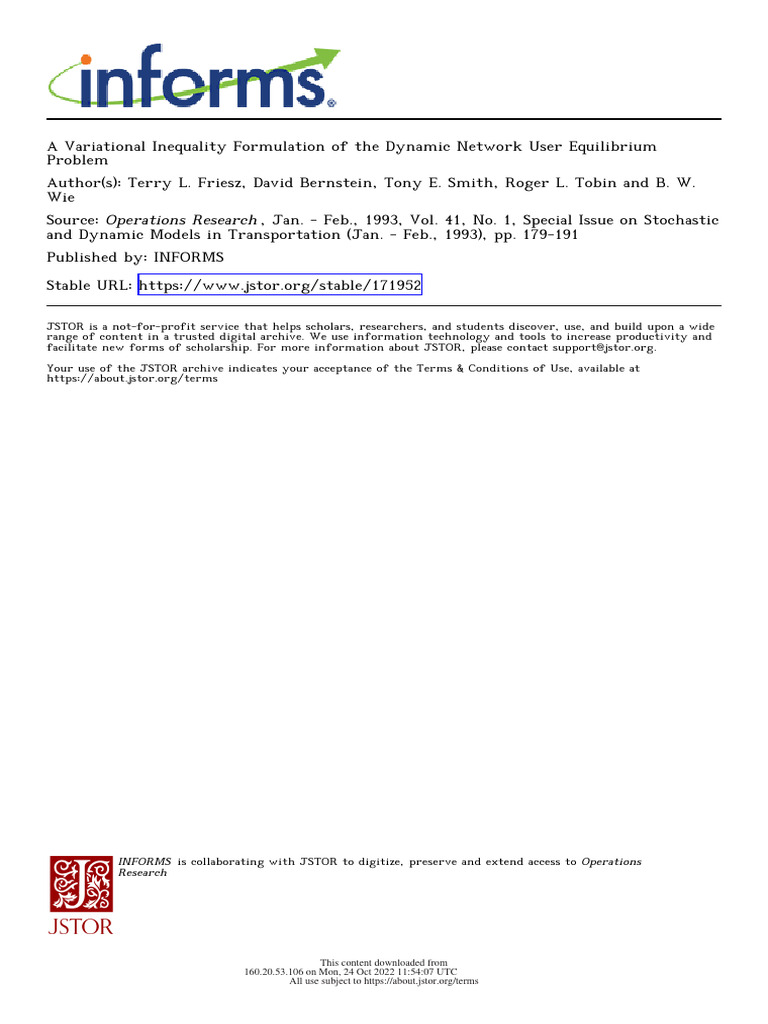 A Variational Inequality Formulation of The Dynamic Network User Equilibrium | PDF | Function ...