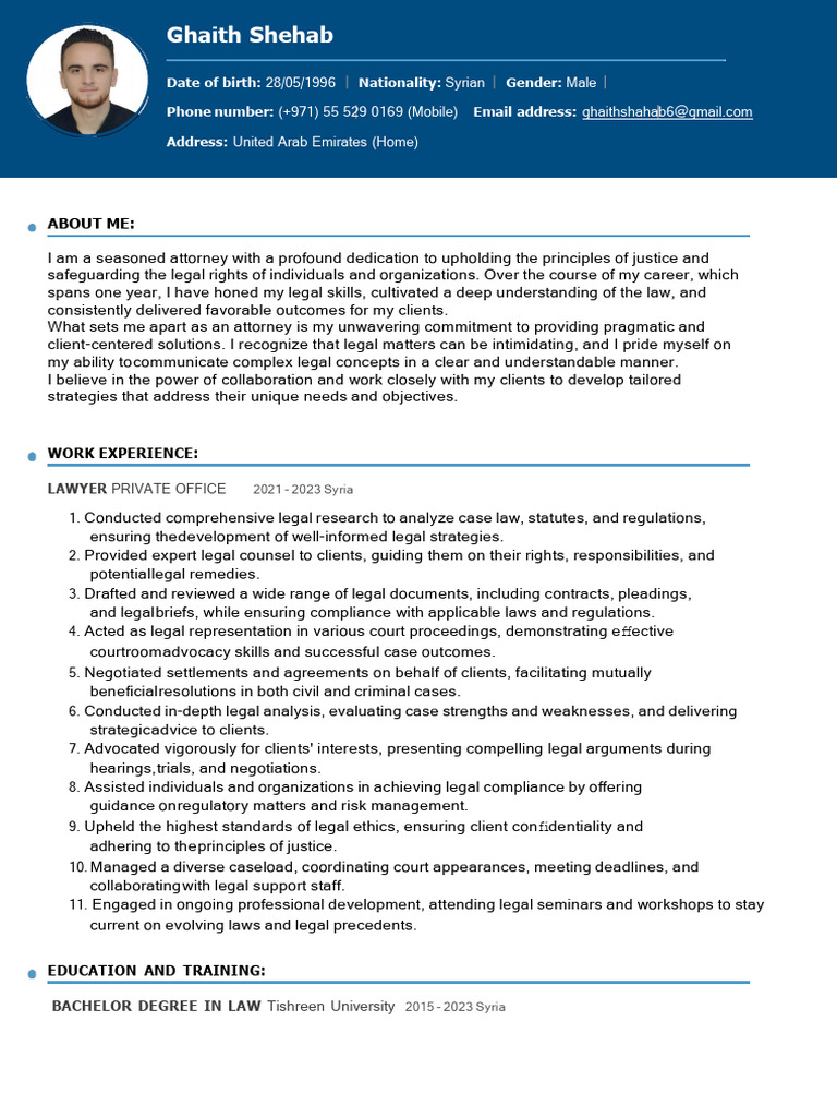 Ghaith Shahab CV | PDF | Lawyer | Negotiation