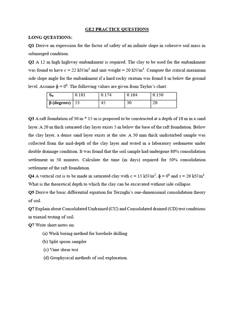 CIVIL Geotech 2 MODEL PRACTICE | PDF