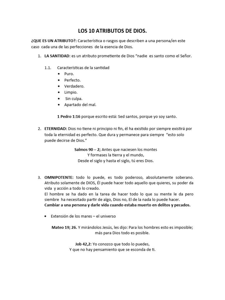 Los 10 Atributos De Dios Pdf Amor Dios