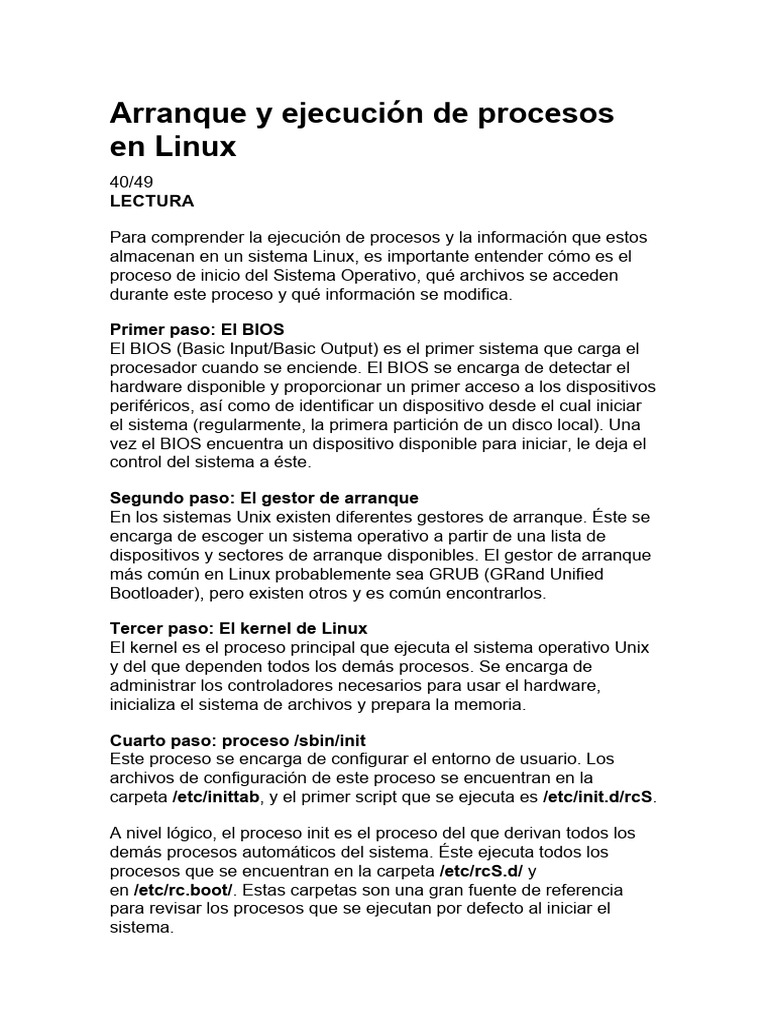 40.Arranque y ejecución de procesos en Linux | PDF