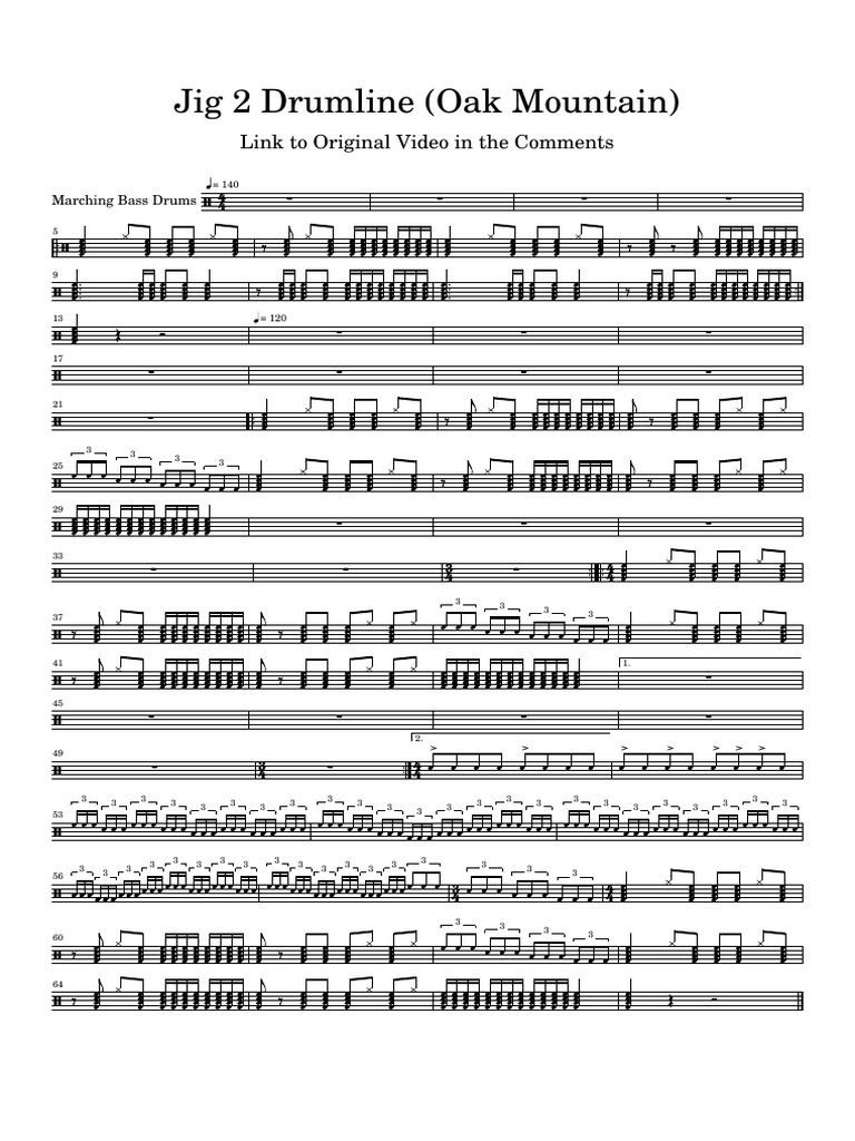 Jig 2 Drumline (Oak Mountain) - Marching Bass Drums | PDF
