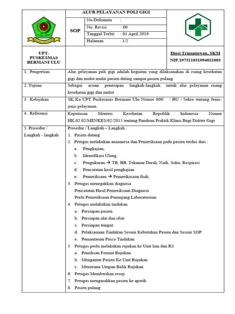 Sop Alur Pelayanan Ruang Poli Gigi Pdf