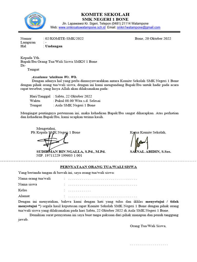 Undangan Rapat Komite Sekolah Pdf