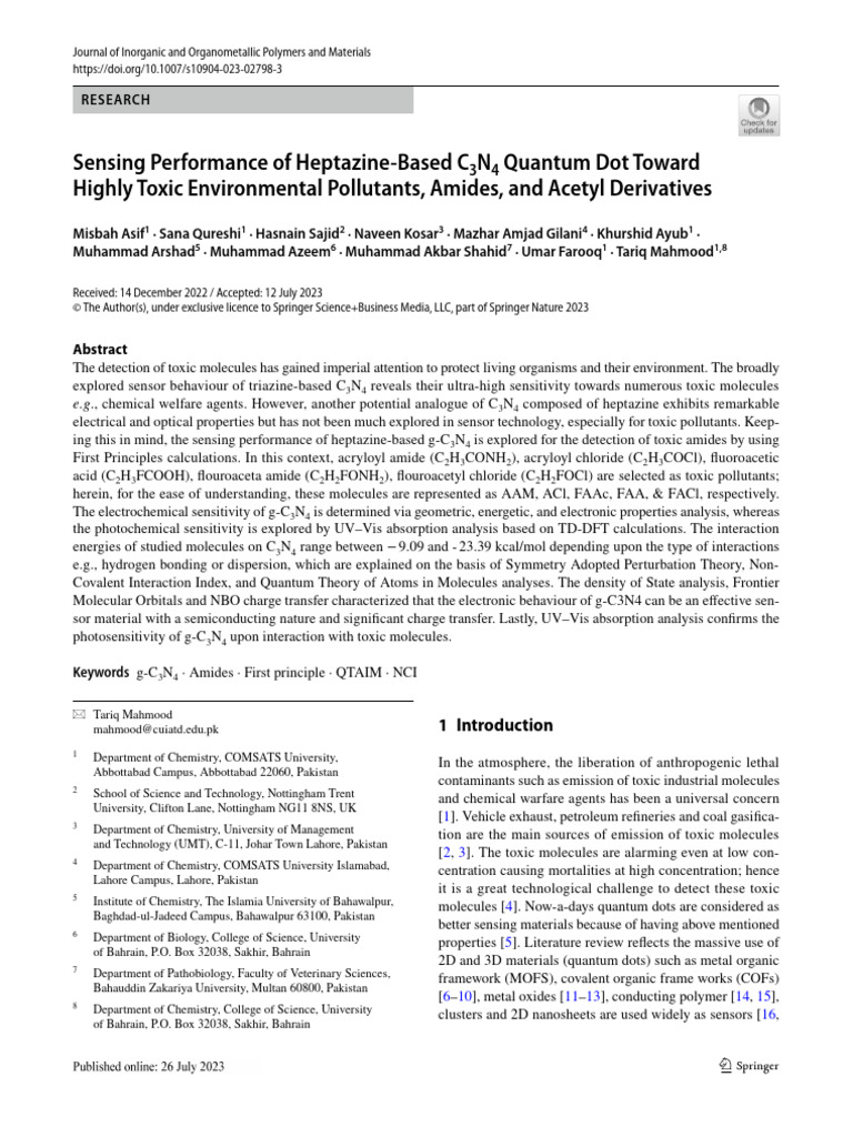 Quantum Dots for Toxic Detection | PDF | Chemical Bond | Hydrogen Bond