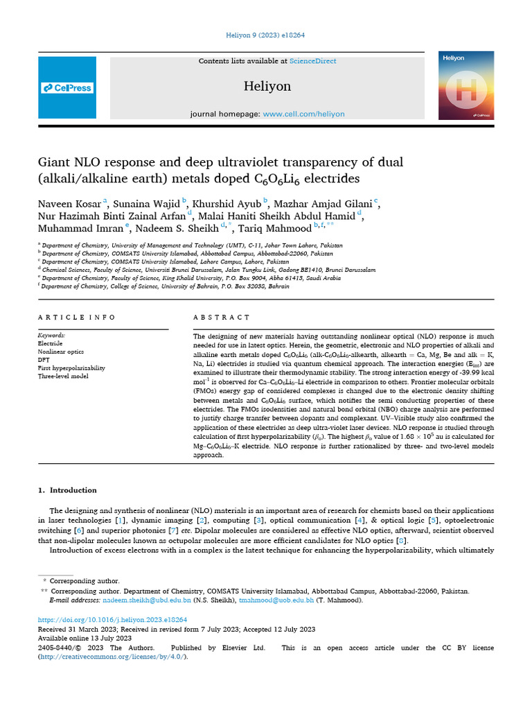 Heliyon - Giant NLO Response and Deep Ultraviolet Transparency of Dual ...