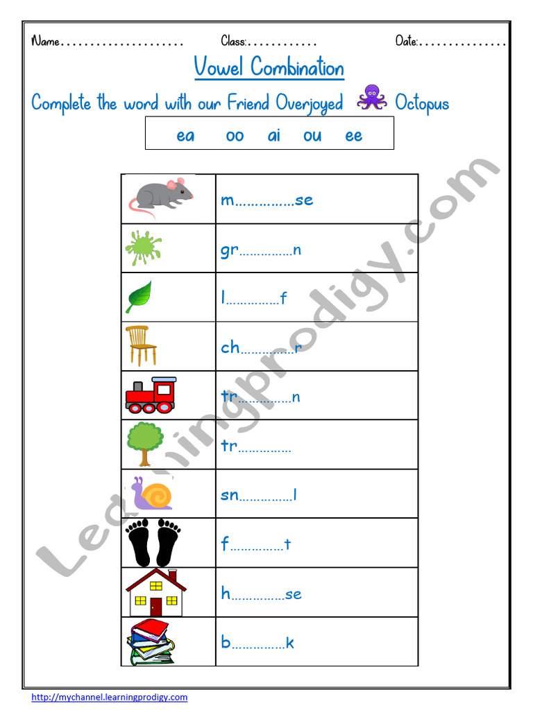 Vowel Combination Worksheet | PDF