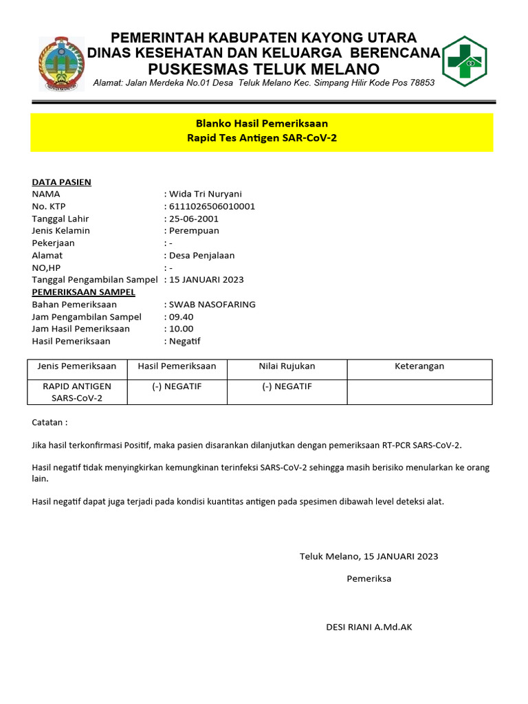 BLANKO RAPID TEST ANTIGEN Kosong | PDF