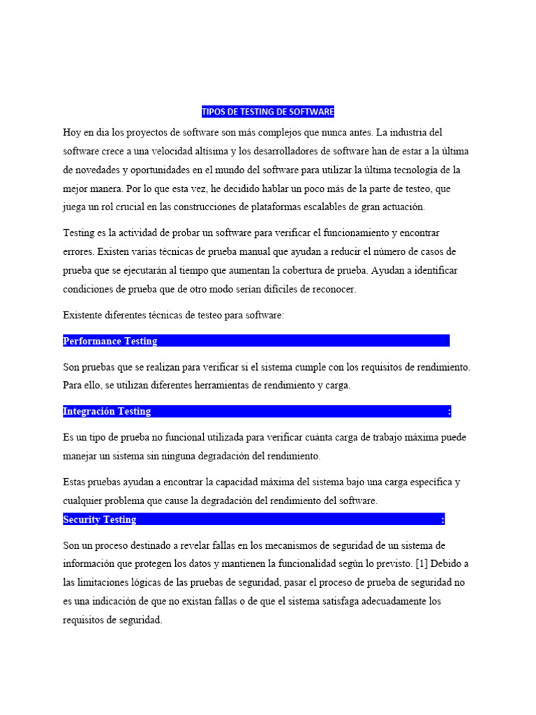 Tipos de Testing de Software | Descargar gratis PDF | Software ... Tipos de Testing de Software | Descargar gratis PDF | Software ...