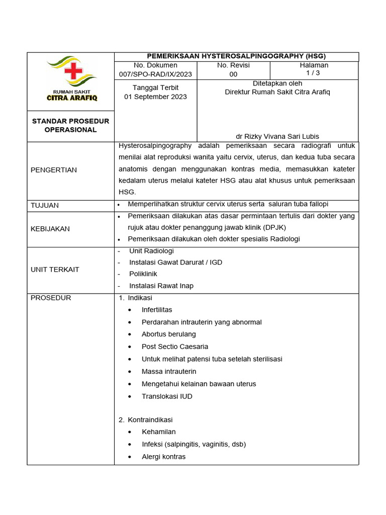 Spo 007 Pemeriksaan HSG | PDF