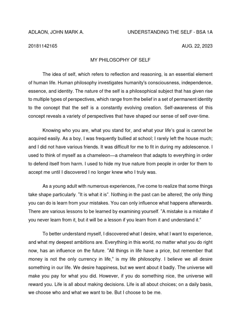 My Philosophy of The Self Adlaon | PDF