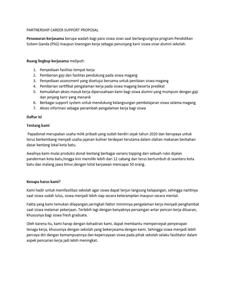 Partnership Career Support Proposal | PDF | Karier & Perkembangan | Bisnis