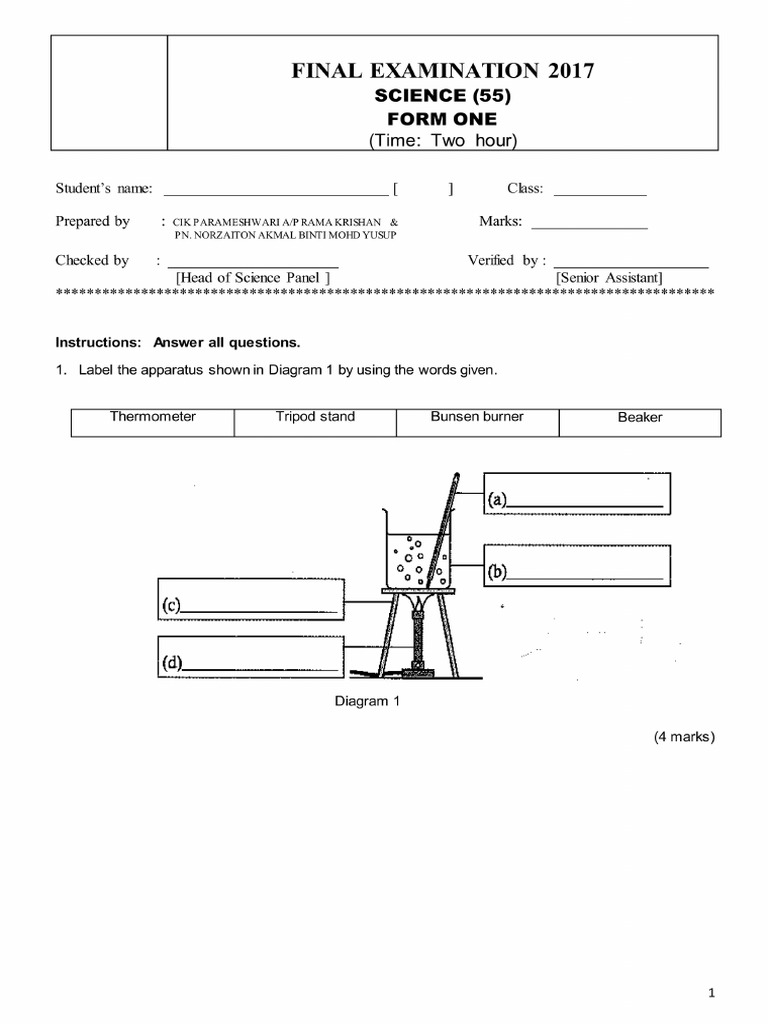 Final Year Examination Form 1 Science Paper | PDF