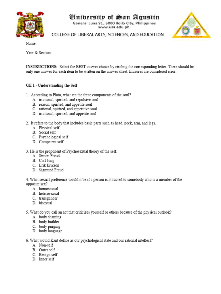 INSTRUCTIONS: Select The BEST Answer Choice by Circling The ...