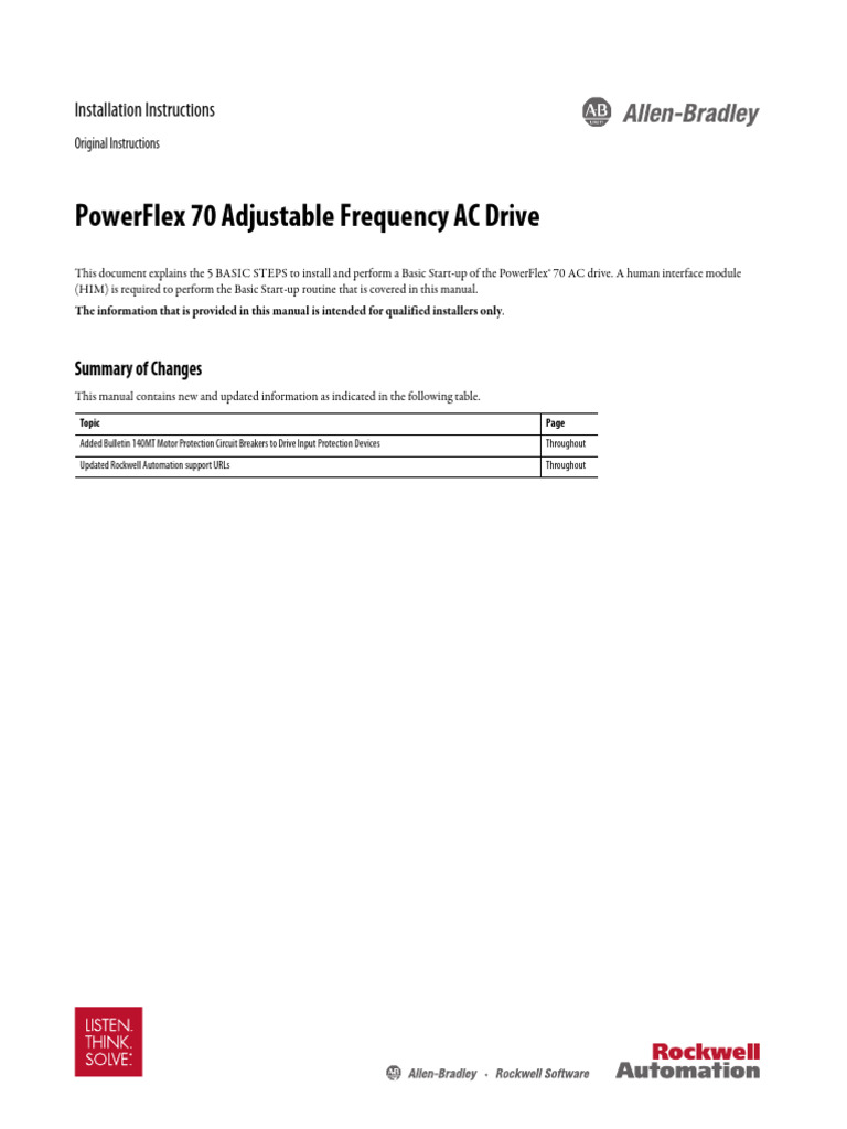 Powerflex 70 Adjustable Frequency Ac Drive: Installation Instructions ...