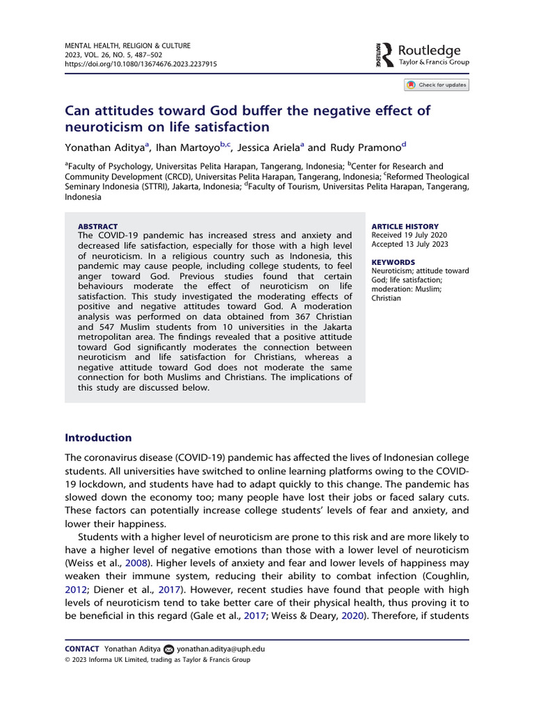 God Attitudes, Neuroticism, and Life Satisfaction | PDF