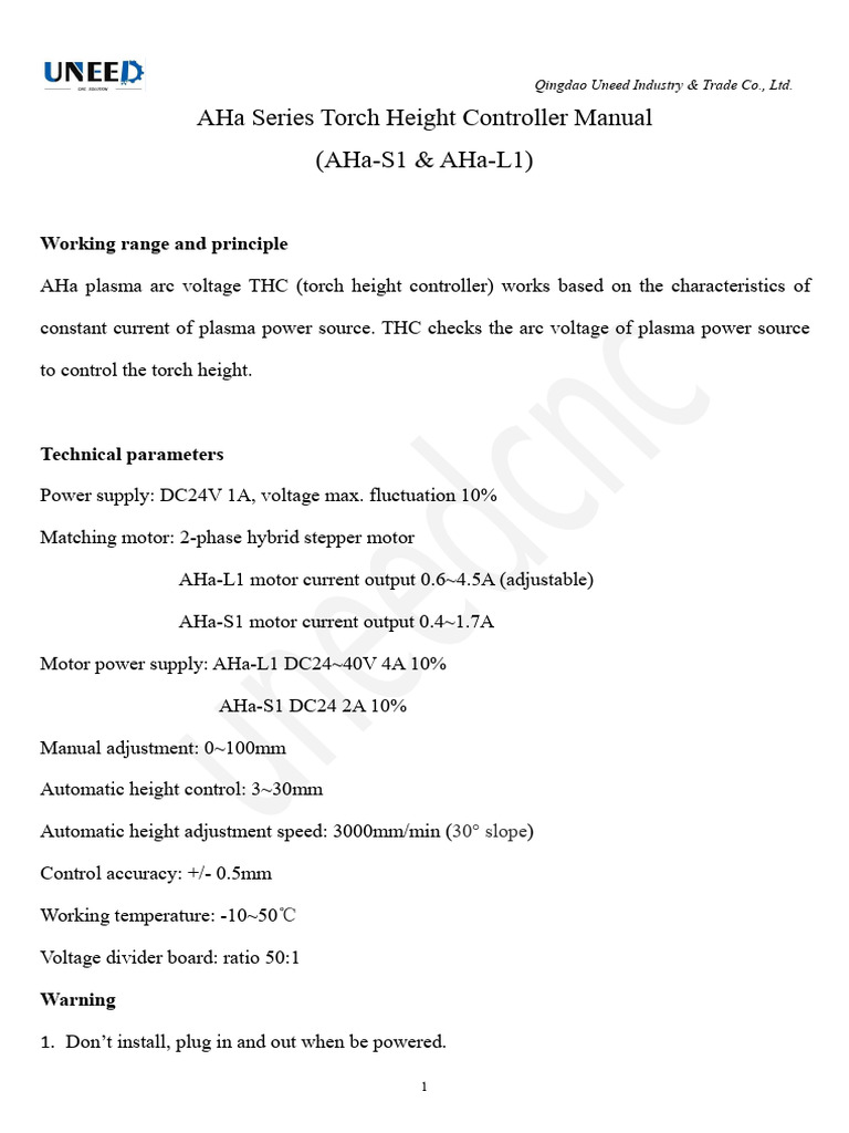 AHa Series Torch Height Controller Guide | PDF | Technology & Engineering