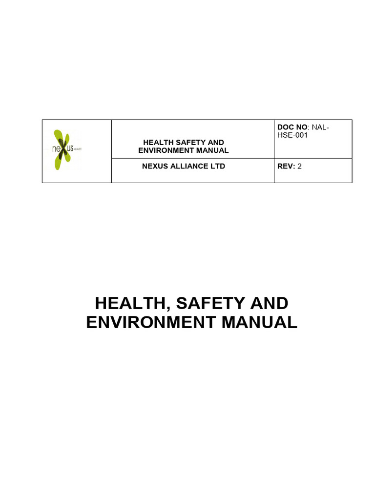 3 0 Nexus Hse Manual Pdf Occupational Safety And Health Safety