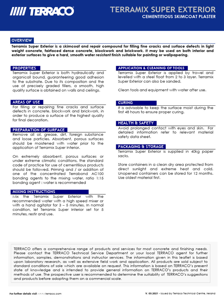 Terramix Supper Ext - Eng | PDF | Concrete | Plaster
