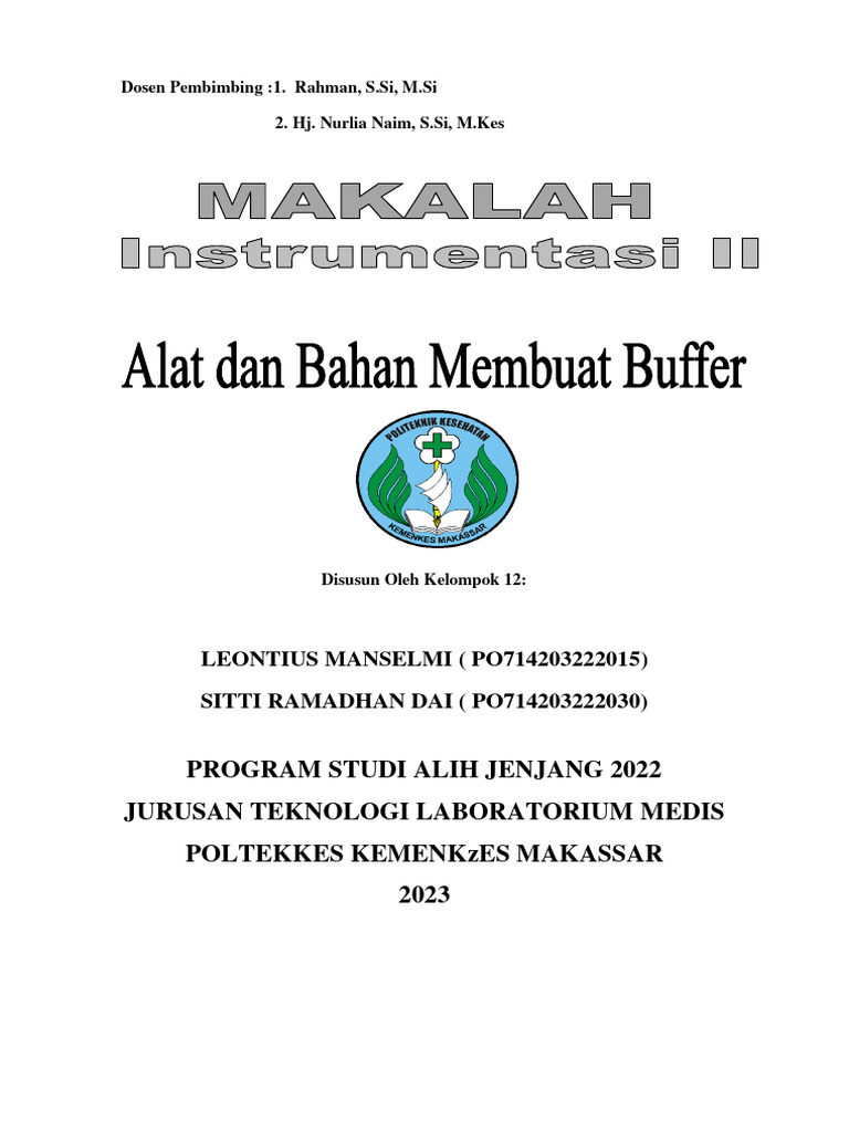 Klpok 12 Instrumentasi II ALat Dan Bahan Membuat Buffer | PDF | Kajian ...